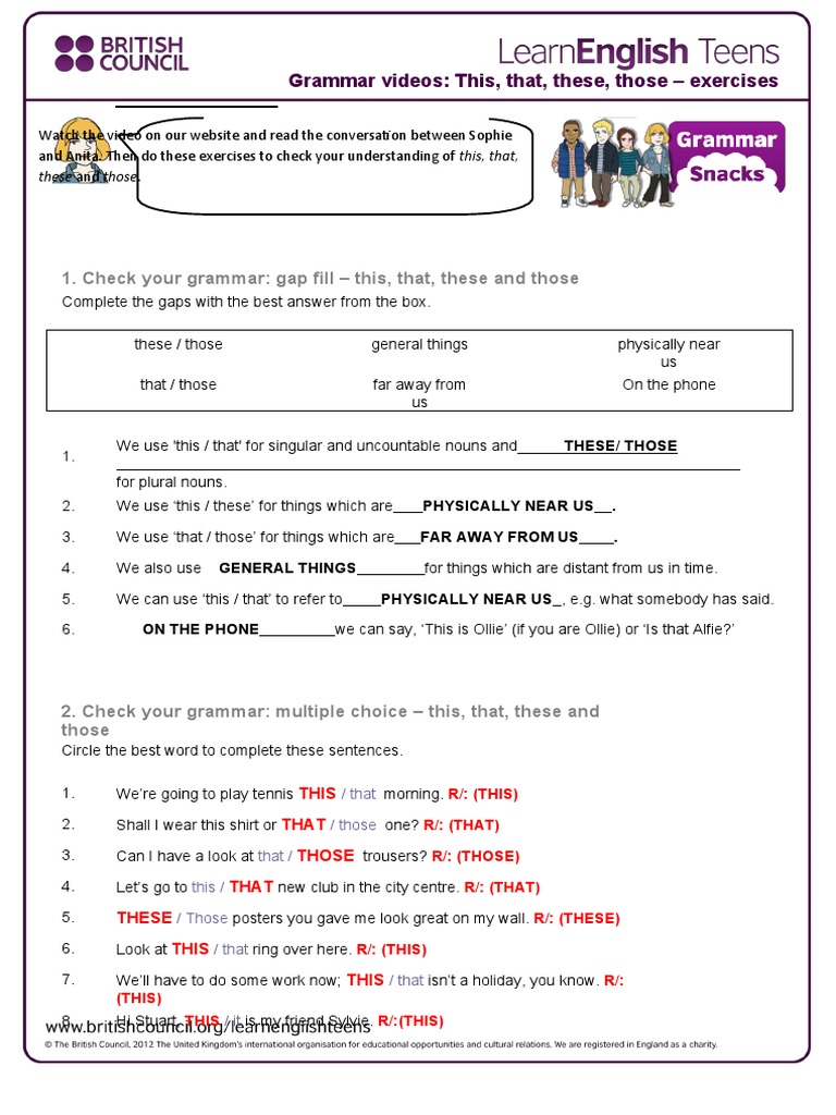 Check Your Grammar: Gap Fill - This, That, These and Those | PDF | Noun ...