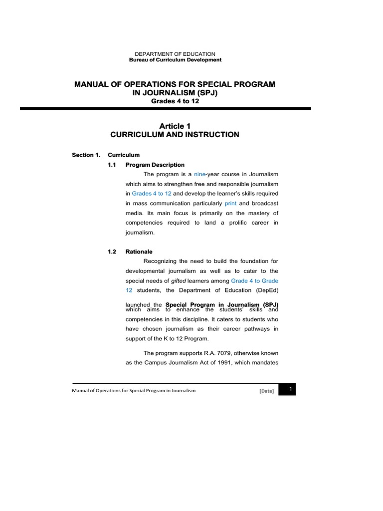 Manual of SPJ Operations PDF | PDF | Journalism | Curriculum