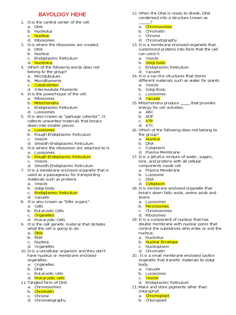 Grade 11 Biology Reviewer | PDF | Cell Nucleus | Cell (Biology)
