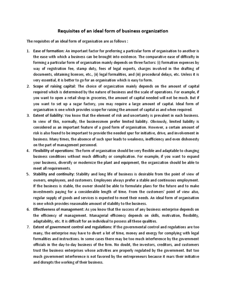 Requisites of An Ideal Form of Business Organization | PDF | Taxes ...