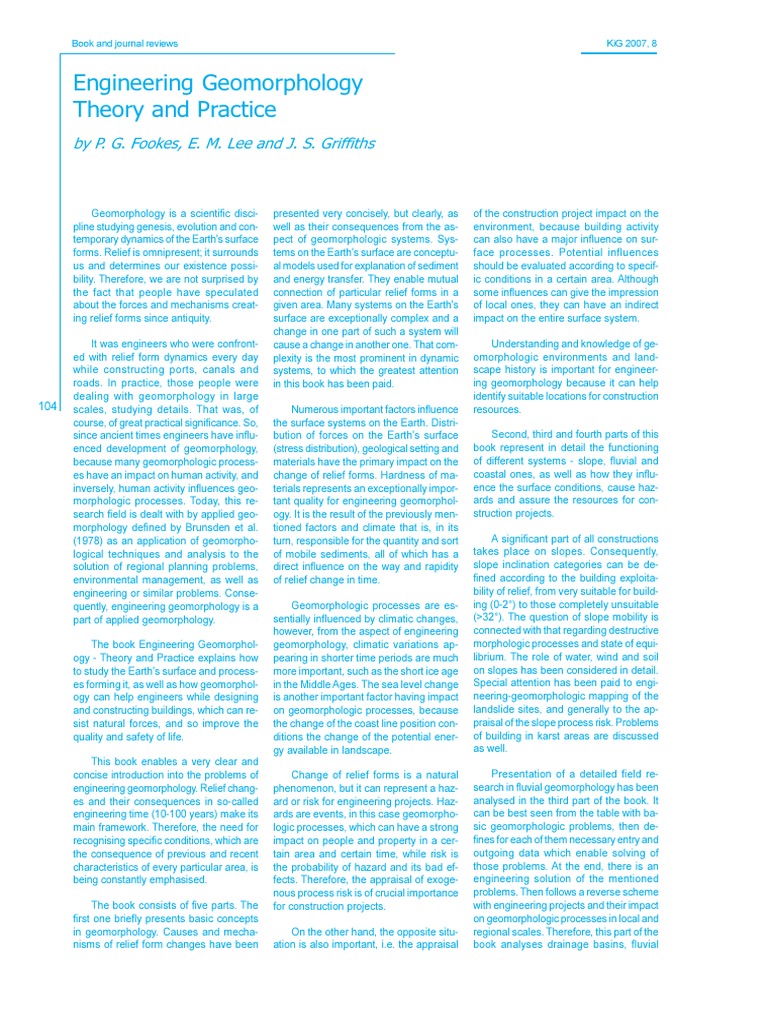 Engineering Geomorphology Theory and Practice - Prikaz Knjige, Sanja ...