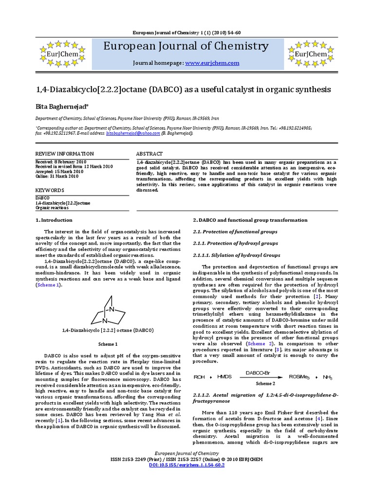 European Journal of Chemistry: 1,4 Diazabicyclo (2.2.2) Octane (DABCO ...