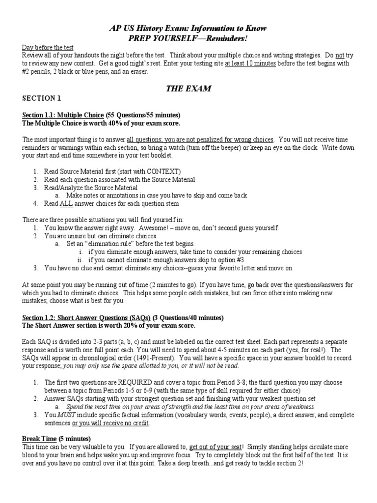 AP US History Exam: Information To Know PREP YOURSELF-Reminders ...