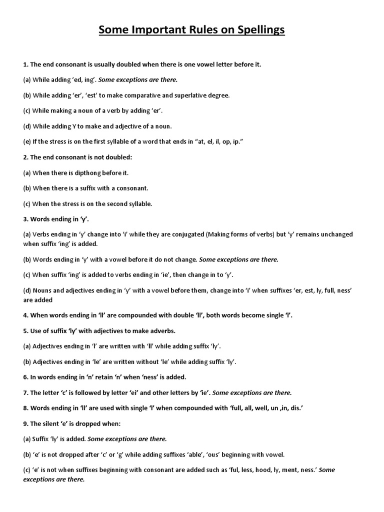 Some Important Spelling Rules | PDF | Adjective | Semiotics