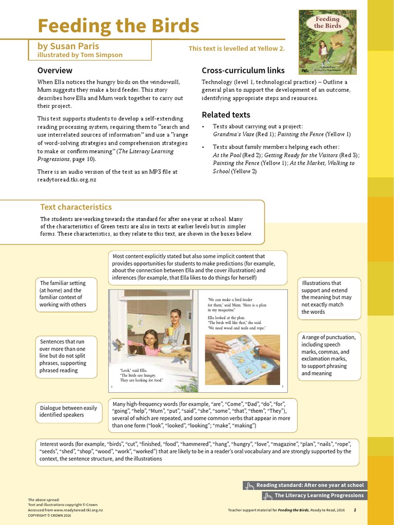Feeding The Birds: by Susan Paris | PDF | Reading Comprehension | Literacy