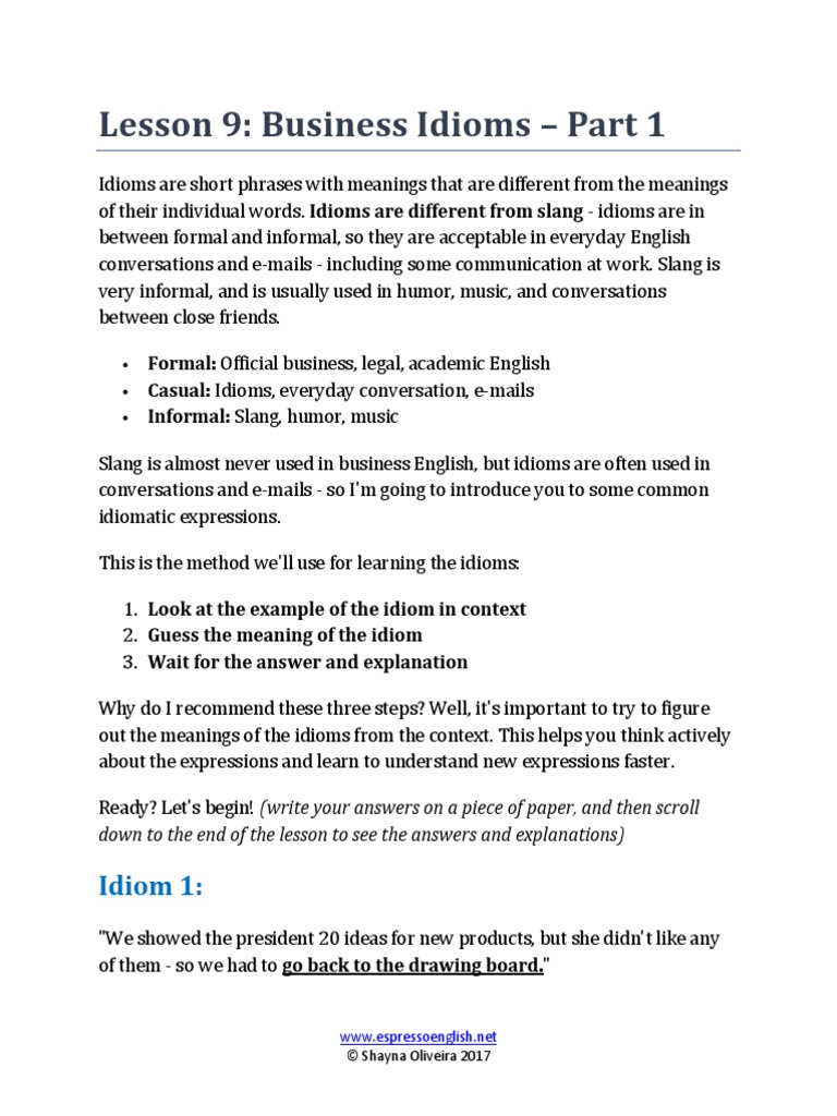 Lesson 09 Business Idioms Part 1 Free Sample 1 | PDF | Idiom ...