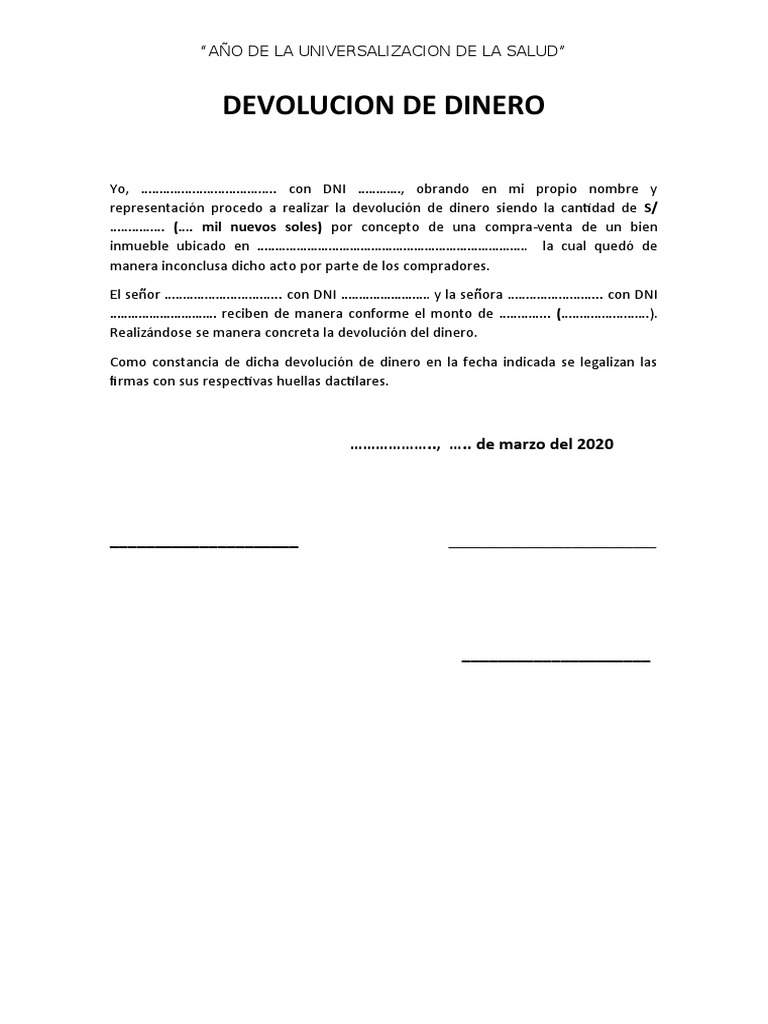 Devolucion de Dinero | PDF