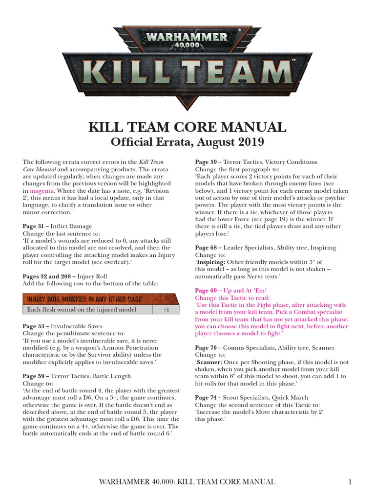 Kill Team Core Manual: Official Errata, August 2019 | PDF | Infantry ...