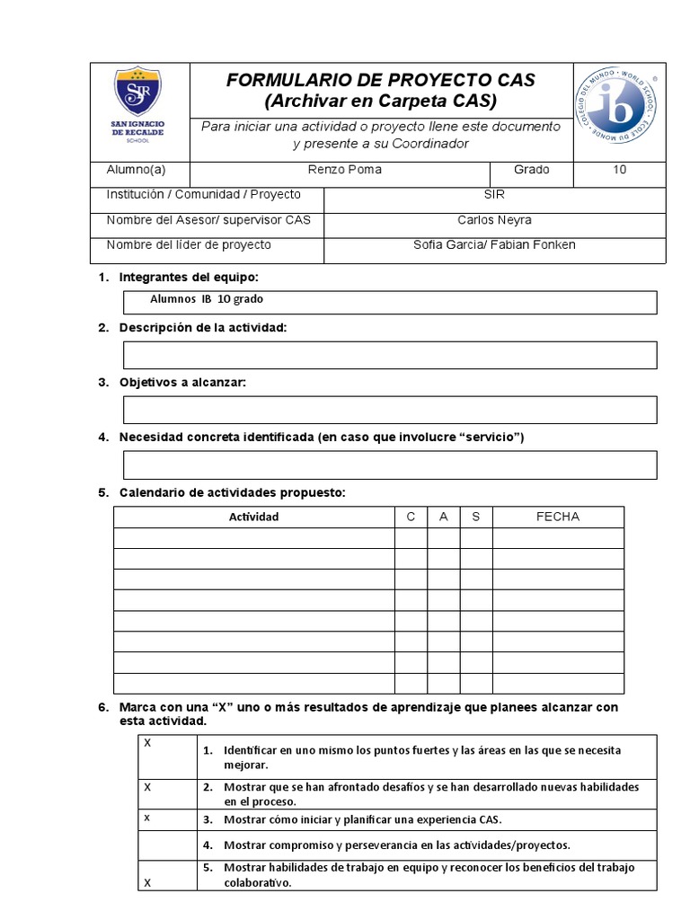 Formulario Proyecto Cas | PDF | Evaluación | Cognición
