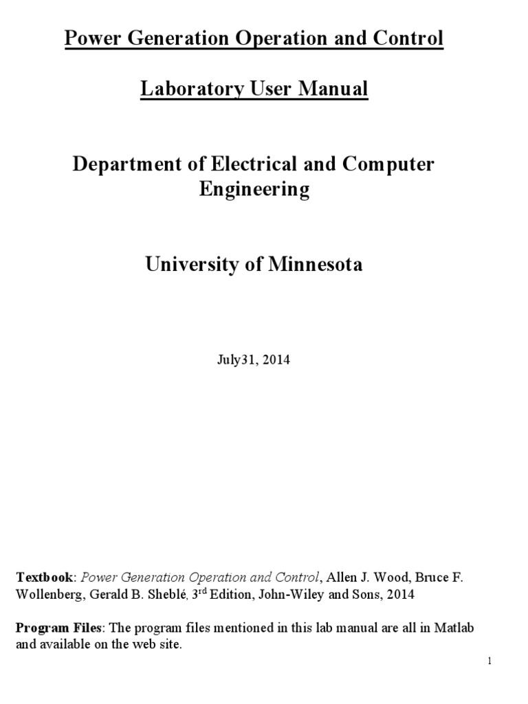 Power Generation Operation and Control Laboratory User Manual ...