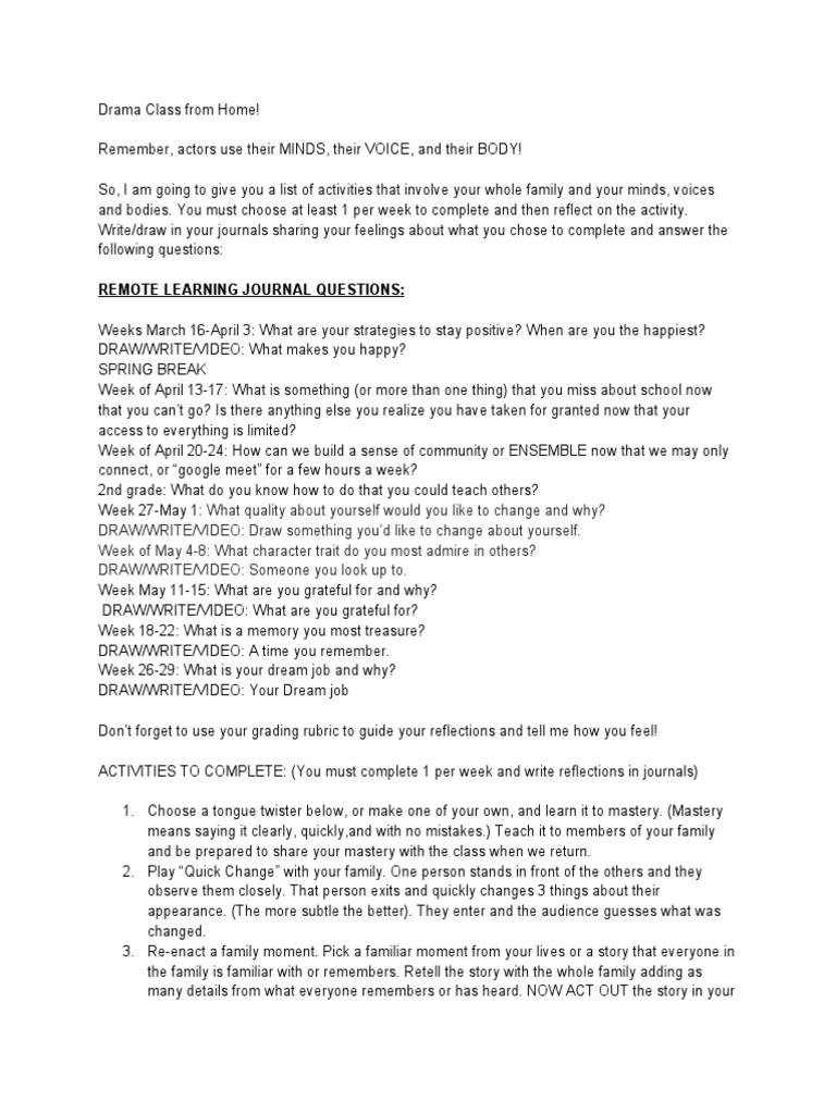 Drama Class From Home 1 | PDF | Language Arts & Discipline