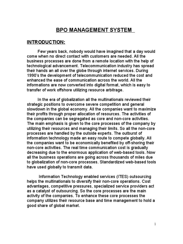 Bpo Management System | PDF | Business Process Outsourcing | Outsourcing