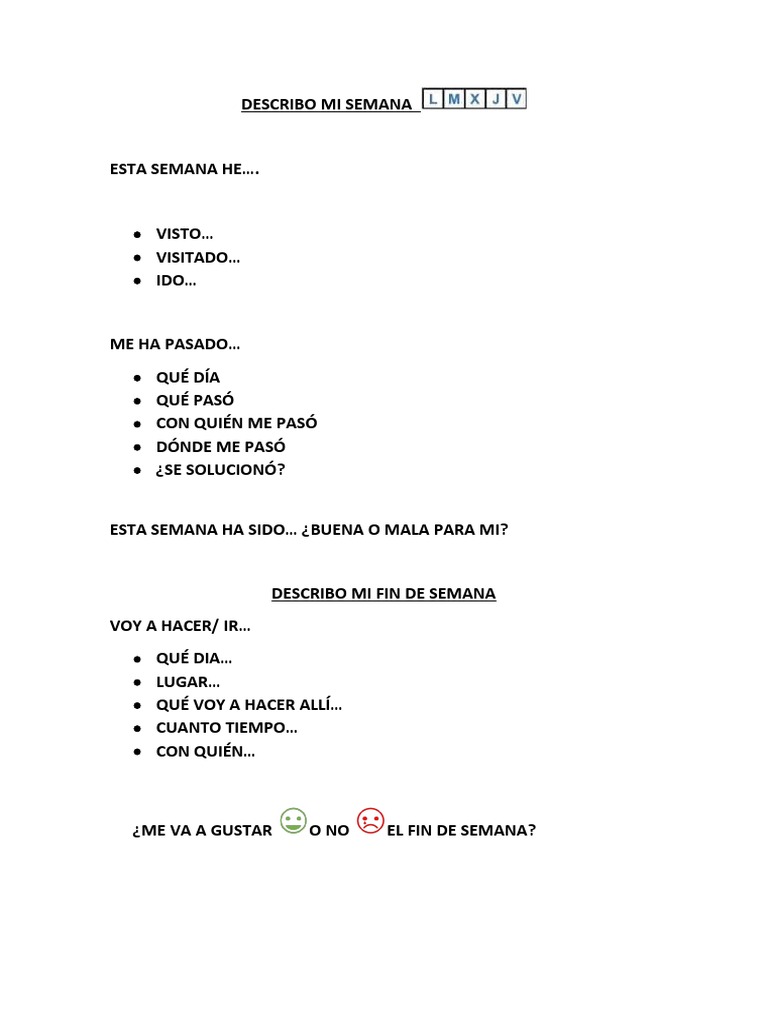 Cuento Mi Semana y Mi Fin de Semana | PDF