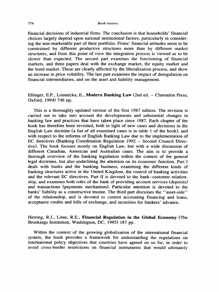 Ellinger's Modern Banking Law Overview | PDF | Financial Markets | Banks