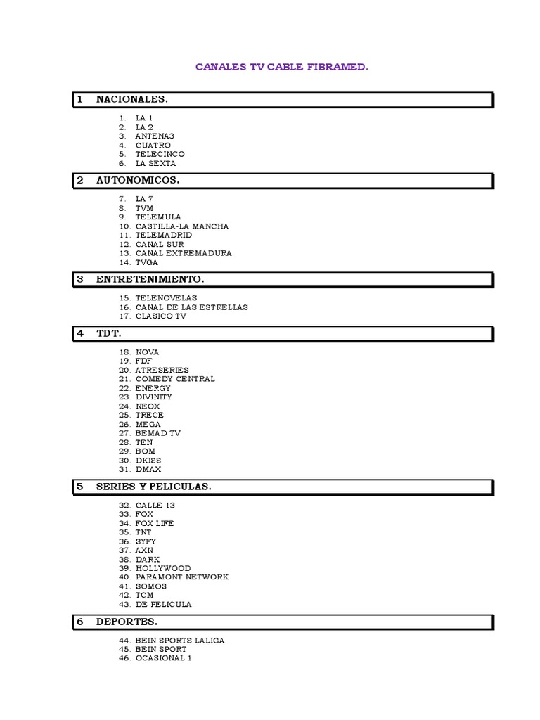 Canales TV Cable | PDF | Formatos de medios | Medios de comunicación en ...