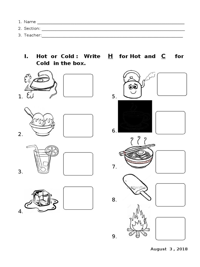 Hot Cold Worksheet