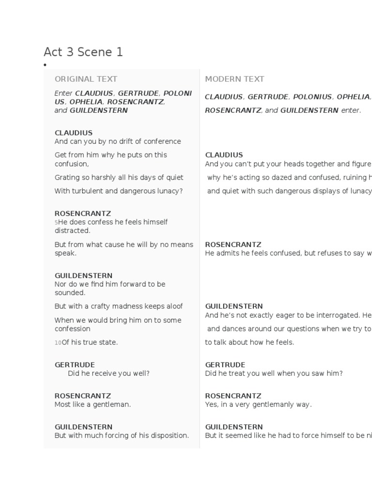 Hamlet Original and Modern Text Act 3 Scene 1 | PDF | Hamlet | Plays ...