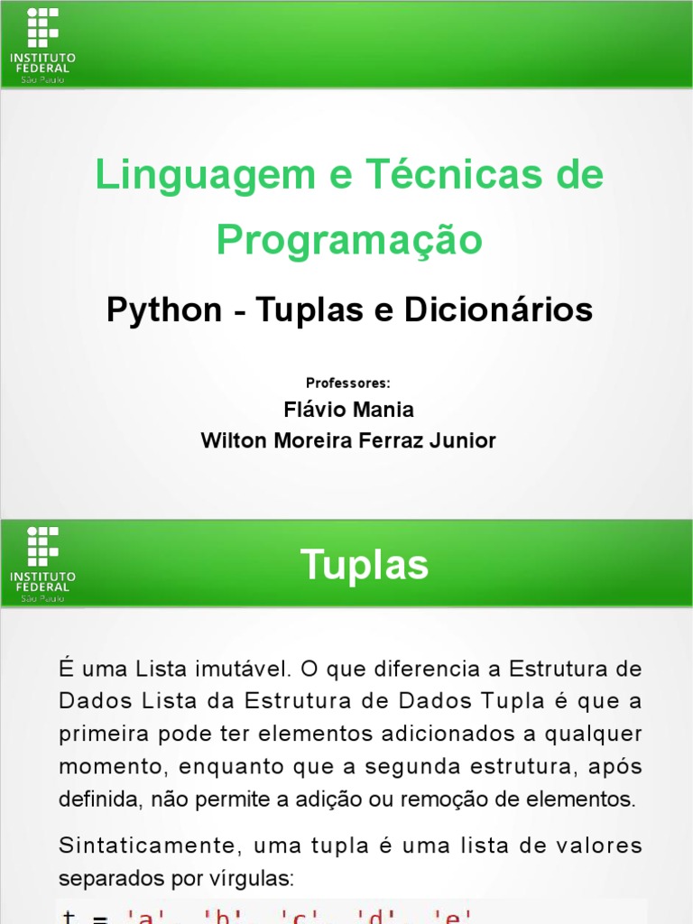 Aula05 - Tuplas e Dicionários | PDF | Python (linguagem de programação ...