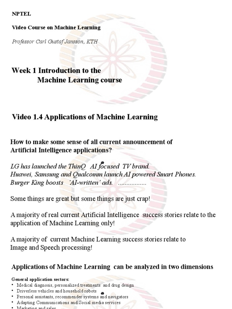 Week 1 Introduction To The Machine Learning Course | PDF | Computer ...