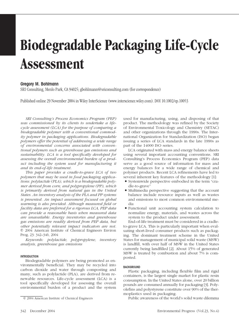 Biodegradable Packaging Life-Cycle Assessment | PDF | Life Cycle ...
