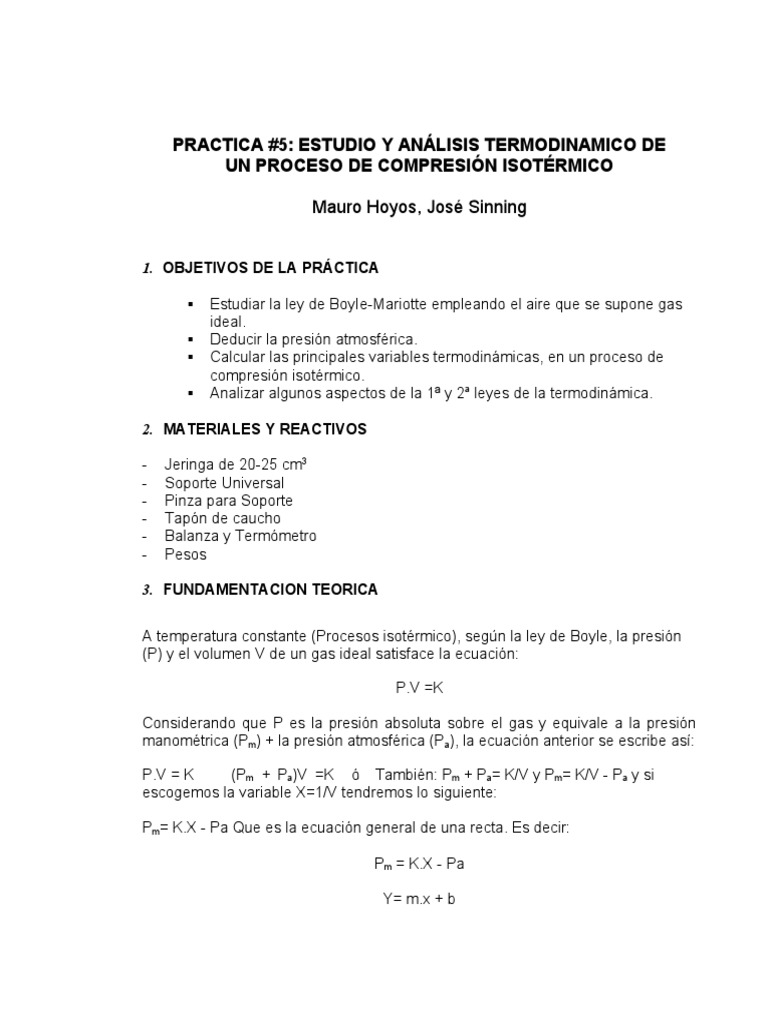 05 Mauro Hoyos Estudio de Proceso Isotermico Guia de Laboratorio | PDF | Gases | Fases de la materia