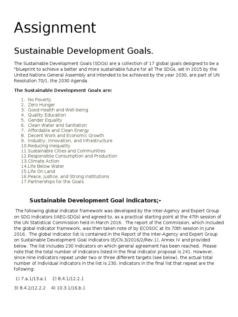 Assignment: Sustainable Development Goals | PDF | Sustainability ...