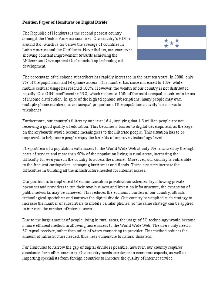 Position Paper of Honduras On Digital Divide | PDF | Mobile Phones ...