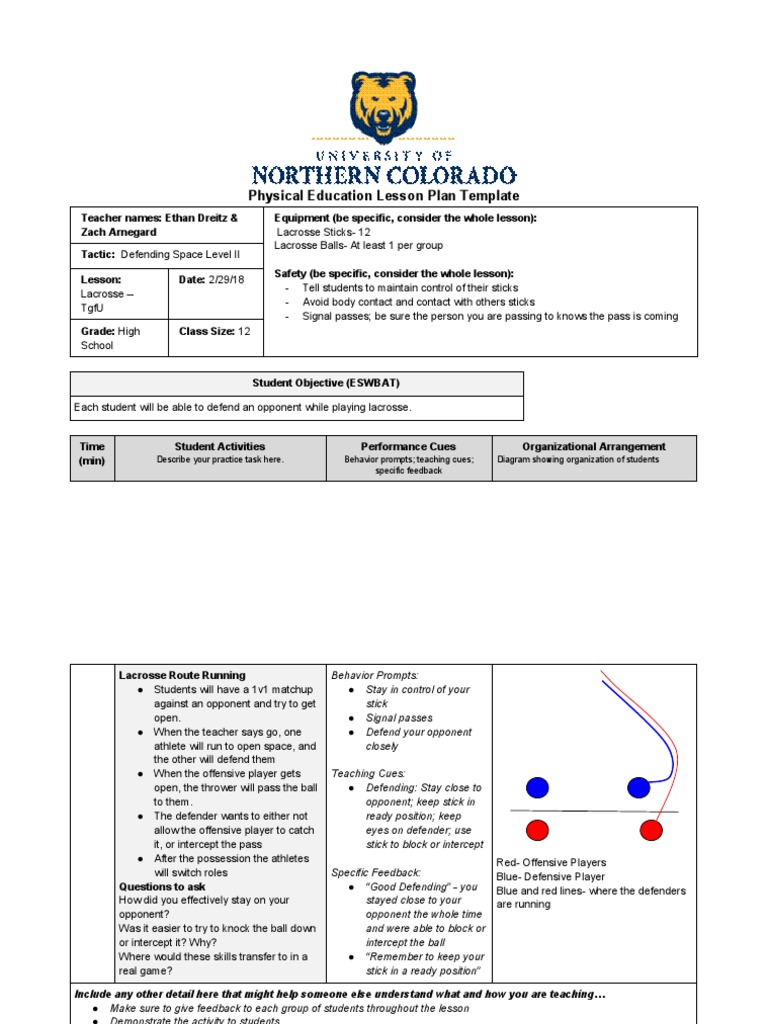 Physical Education Lesson Plan Template | PDF | Lacrosse | Teachers
