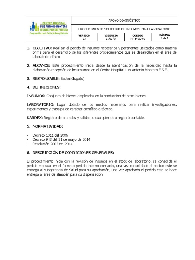 6.procedimiento Solicitud de Insumos | PDF | Laboratorios | Bienestar