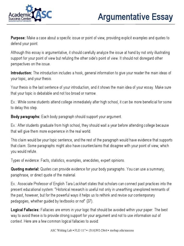 Argumentative Essay | PDF | Fallacy | Essays