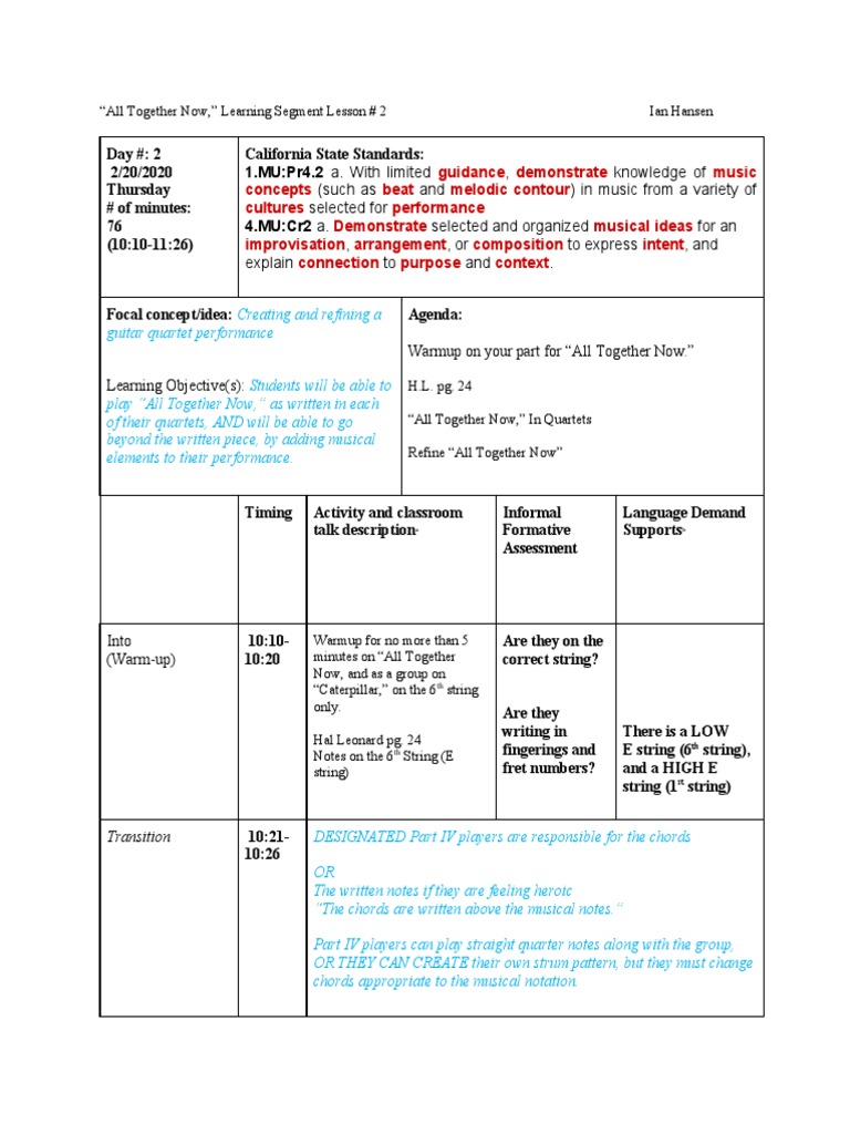Edtpa Lesson Plan 2 1 | Download Free PDF | String Instruments | Music ...
