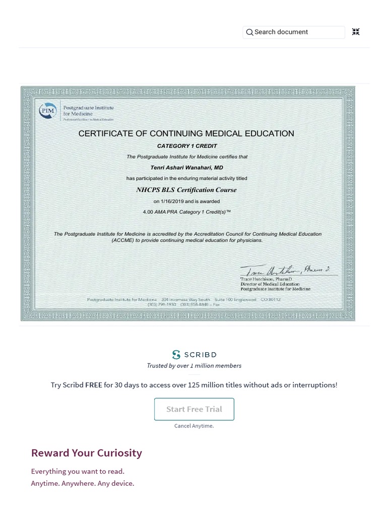 Reward Your Curiosity: Certificate of Continuing Medical Education | PDF
