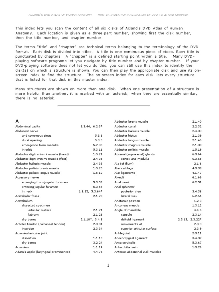 Acland's Anatomy DVD Master Index | PDF | Vertebral Column | Spinal Cord
