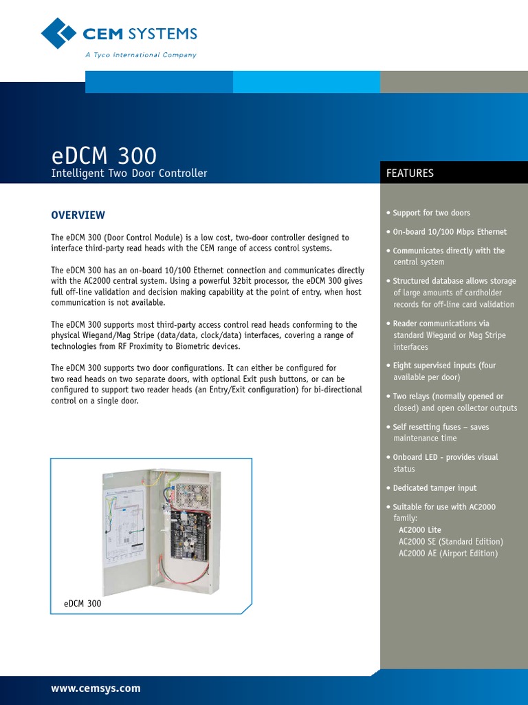 eDCM 300: Features Intelligent Two Door Controller | PDF | Access ...