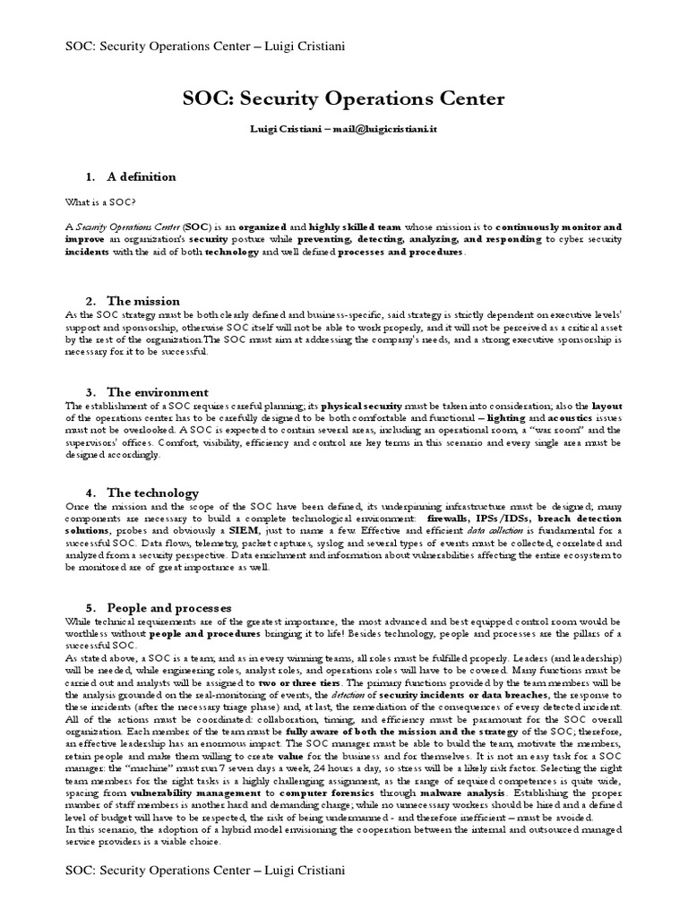 SOC Security Operations Center | PDF | Itil | Cobit