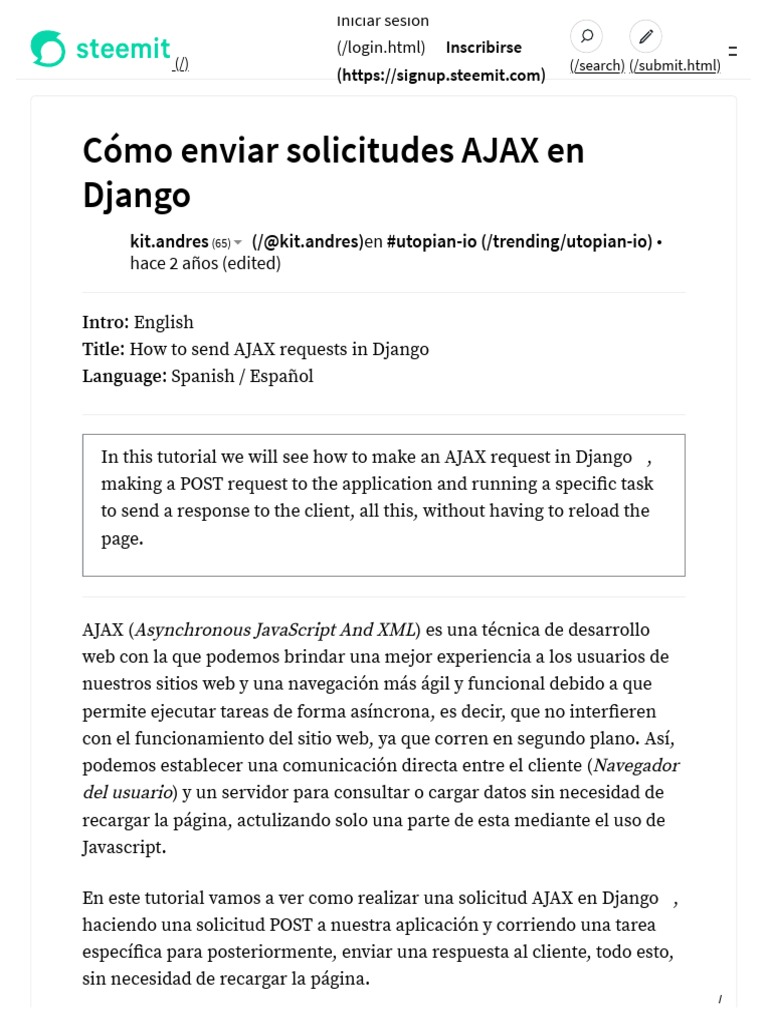 Cómo Enviar Solicitudes Ajax En Django Steemit Pdf Ajax Programación Servidor Web 