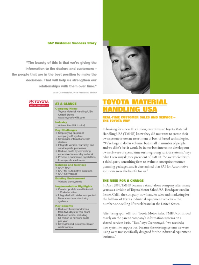 Toyota Material Handling Usa: SAP Customer Success Story | PDF | Computers