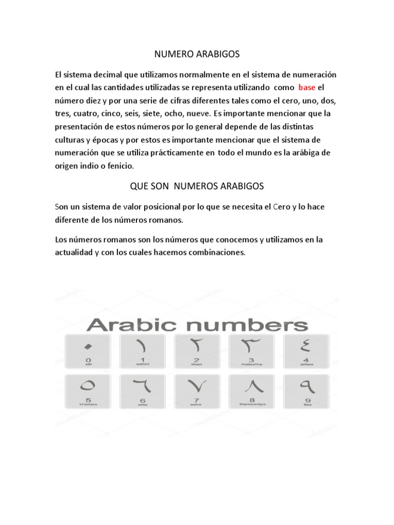 Historia Y Características De Números Arábigos Pdf Notación