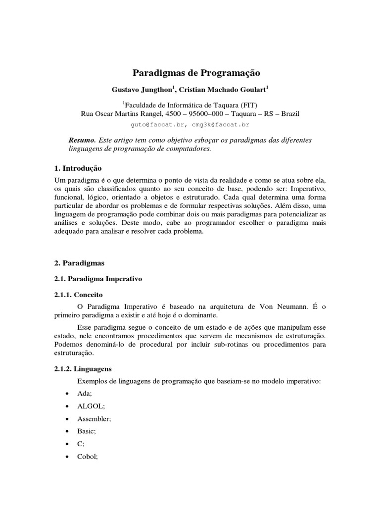 Artigo Paradigmas de Programacao PDF | PDF