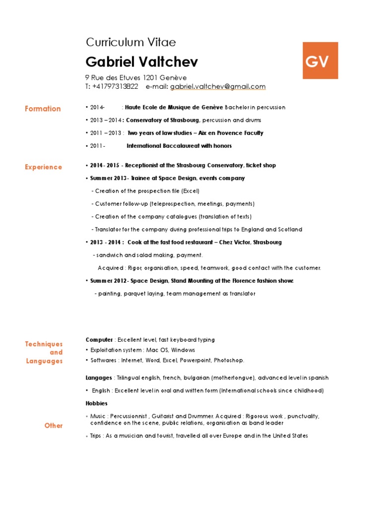 CV Gabriel Valtchev English PDF | PDF