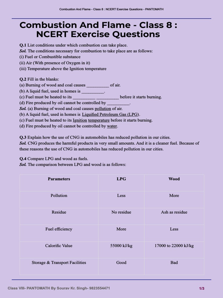 Combustion and Flame - Class 8 - NCERT Exercise Questions - PANTOMATH ...