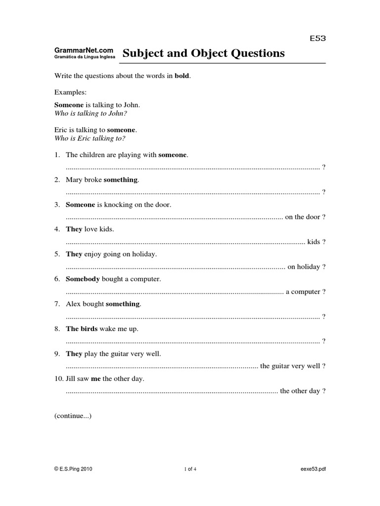 Subject and Object Questions: Someone Is Talking To John | PDF ...