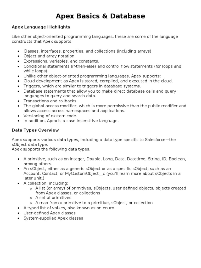Apex Basics: Data Types Overview | PDF | Teaching Methods & Materials ...