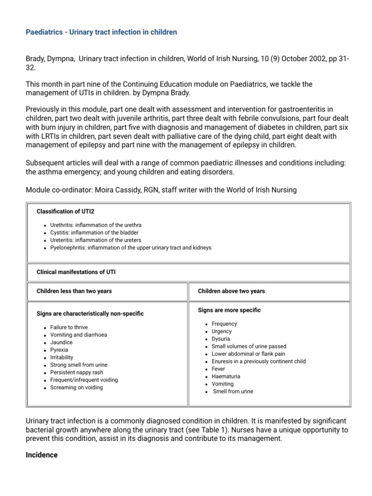 Paediatrics - Urinary Tract Infection in Children PDF | PDF | Urinary ...