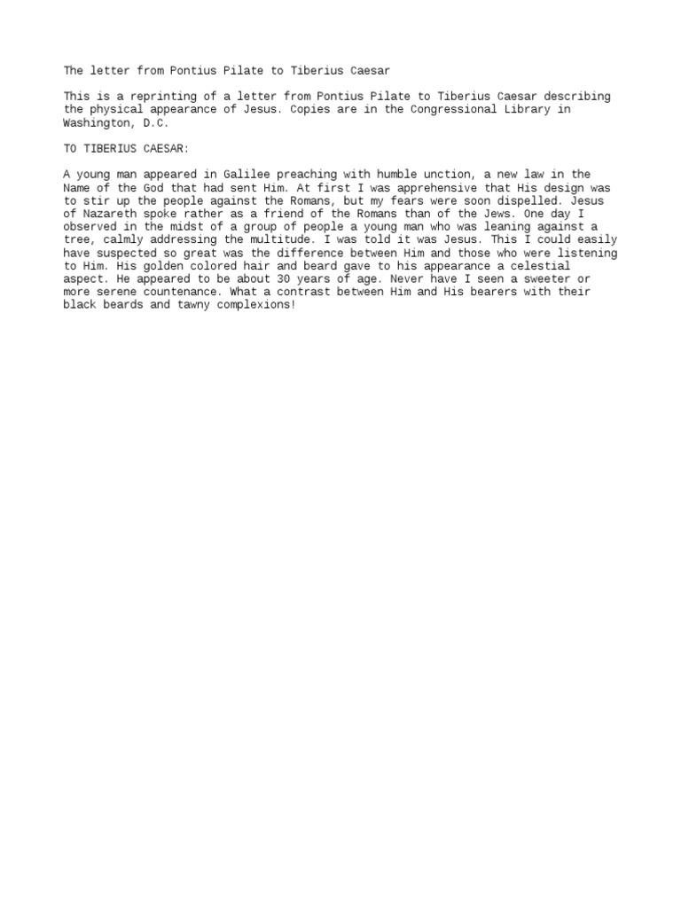 Pilate's Letter Describing Jesus to Tiberius | PDF | History | Religion ...