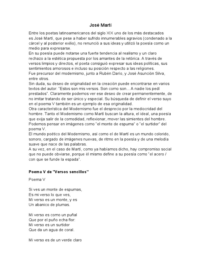 Análisis del Poema V de José Martí | PDF | Poesía