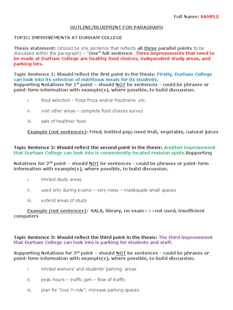 Comm 1715 - Sample Outline-Blueprint and Mini-Essay Paragraph 1 | PDF ...