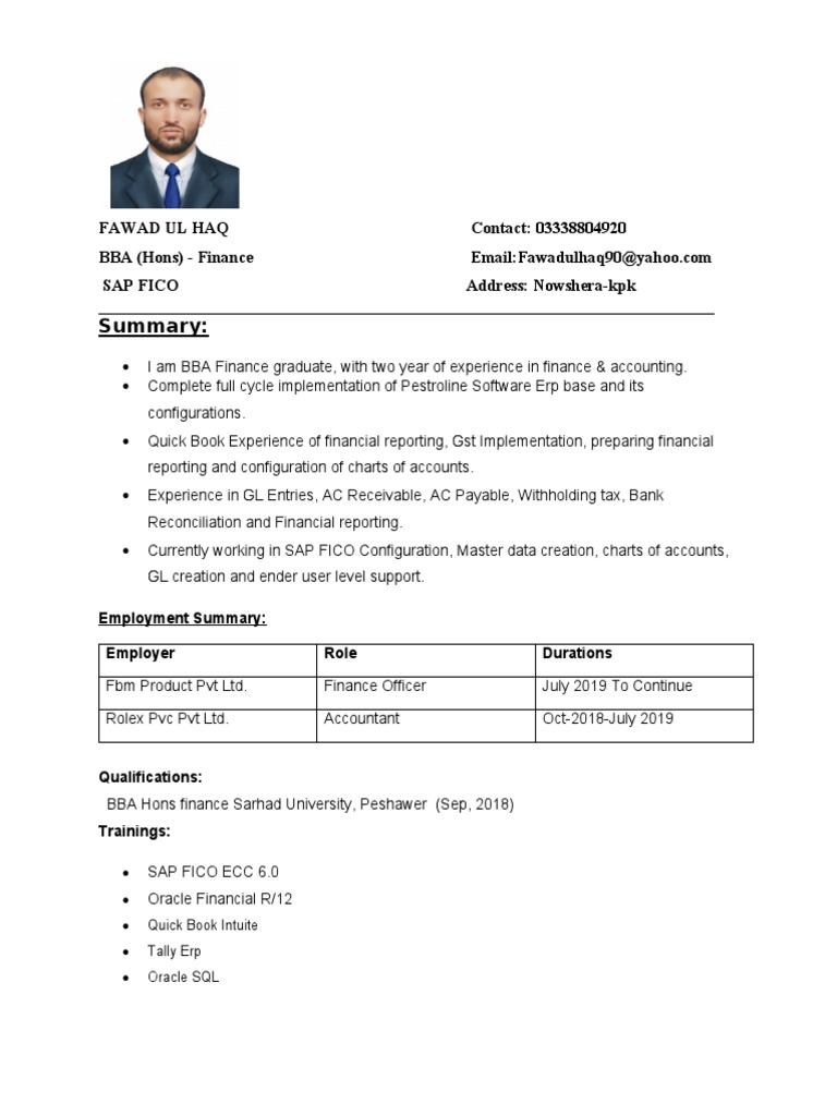 FAWAD Ul Haq CV | PDF | Voucher | Receipt