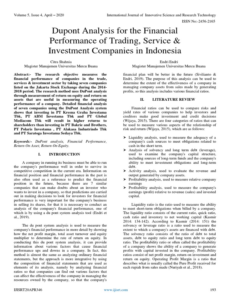 Dupont Analysis For The Financial | PDF
