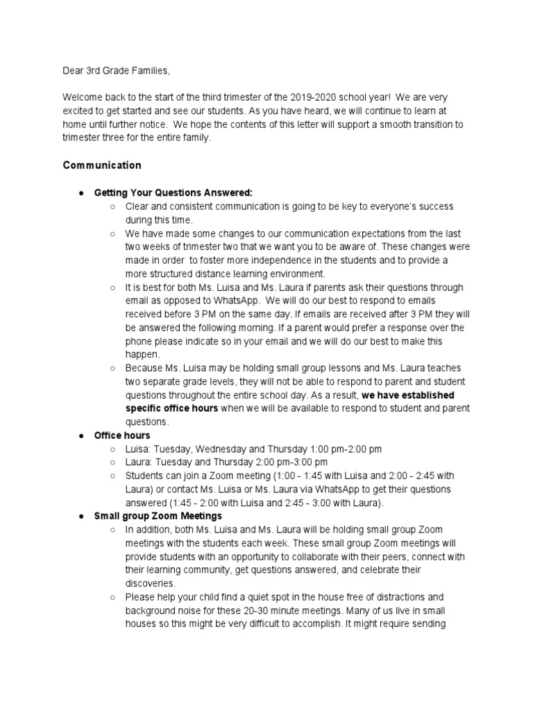 3rd Grade Letter To Parents | Download Free PDF | Physical Education ...